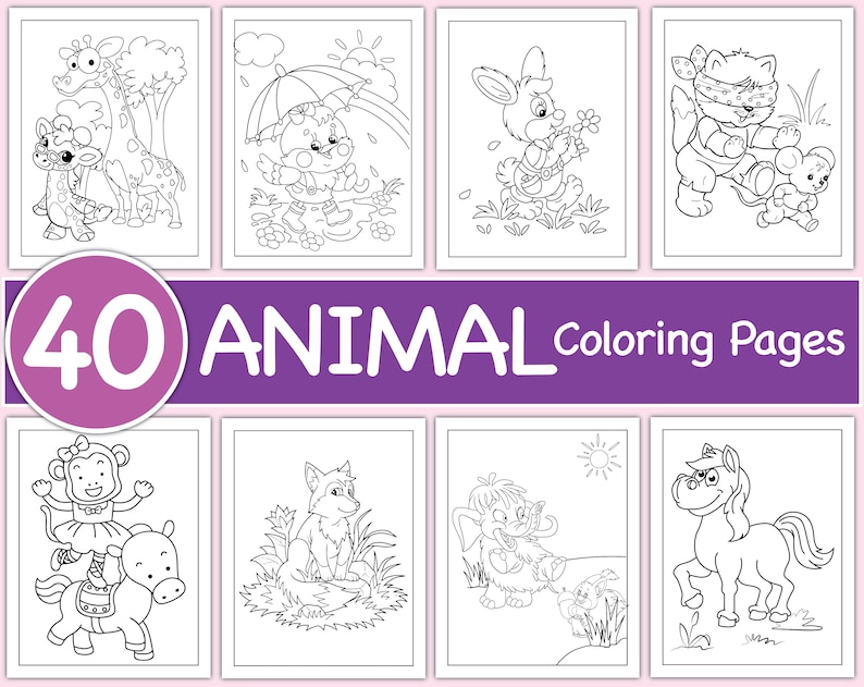 Animal Coloring Pages, Coloring Sheet for Kids With Adorable Animals ...