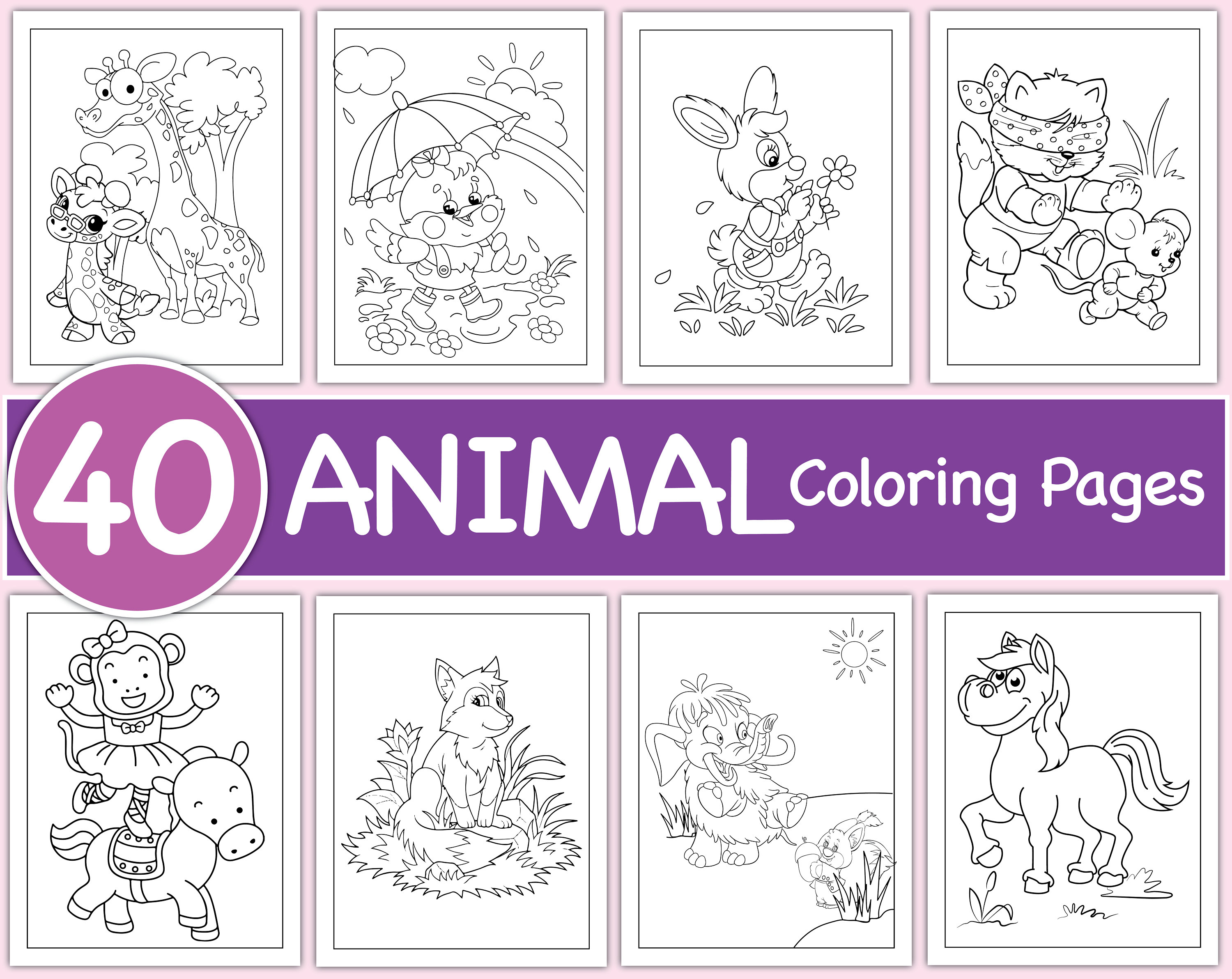 Animal Coloring Pages, Coloring Sheet for Kids With Adorable Animals ...
