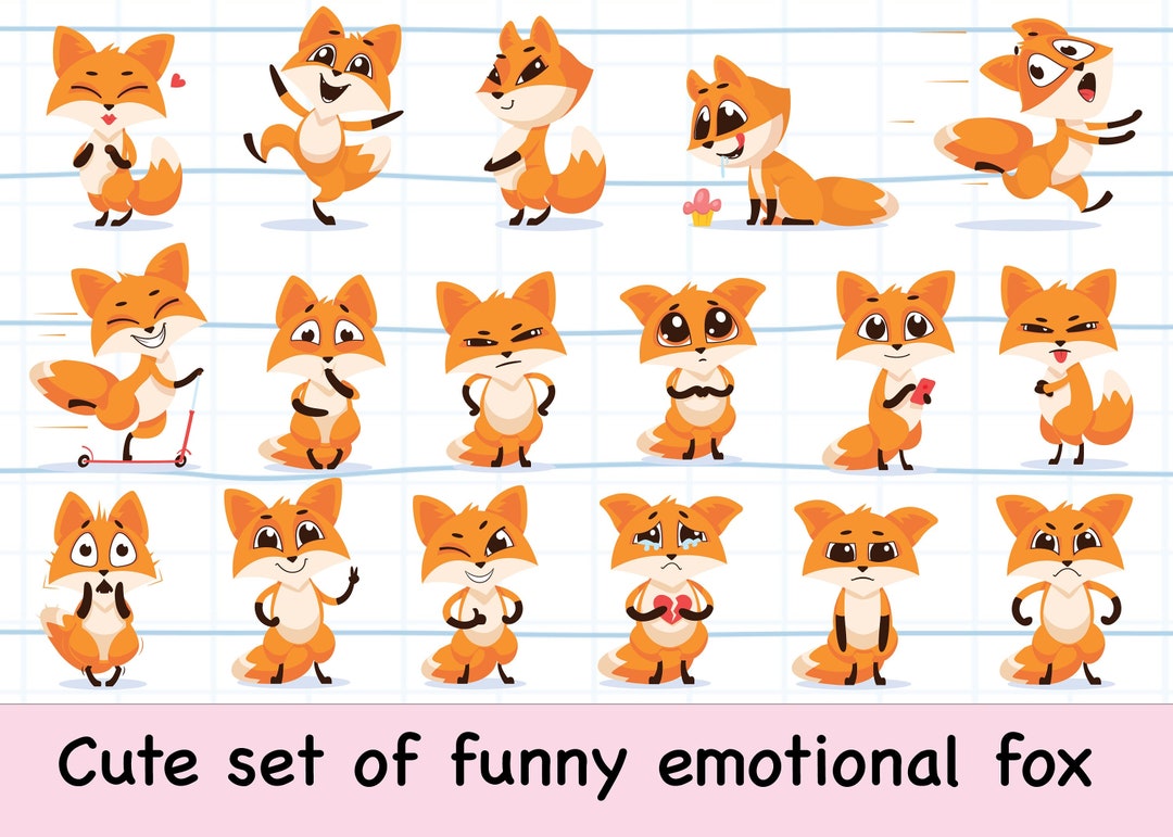Cute Fox Clipart Svg, Baby Fox Png, Set of Emotional Fox, Cute Animal ...