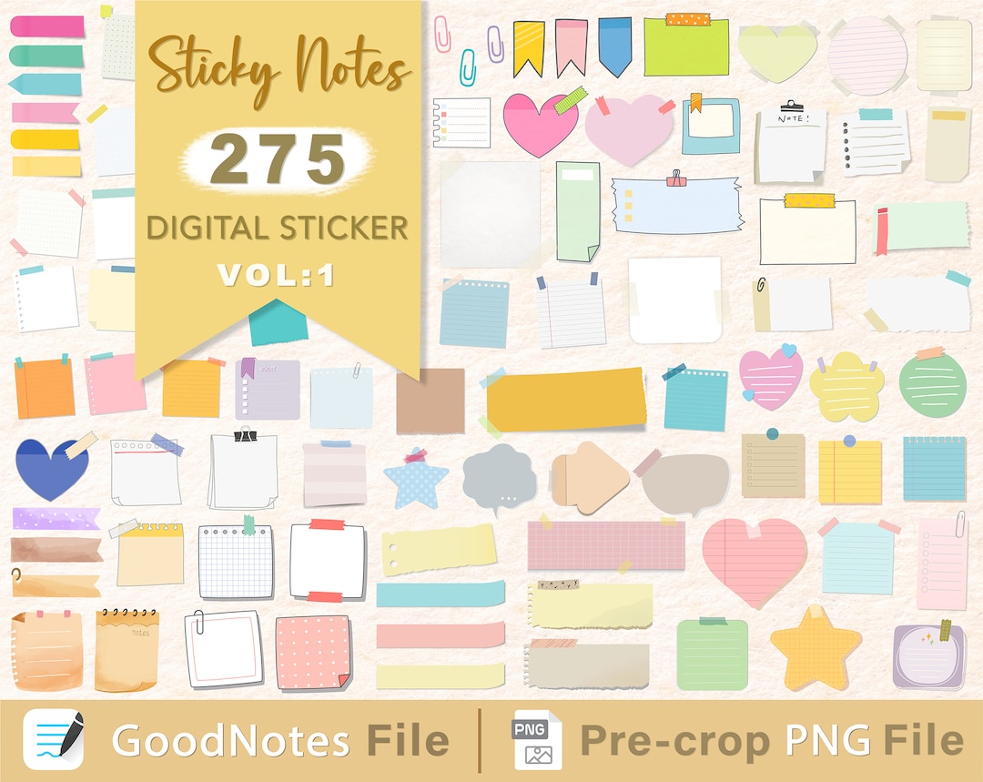 275 Digital Sticky Notes, Goodnotes Sticky Notes, Digital Stickers ...