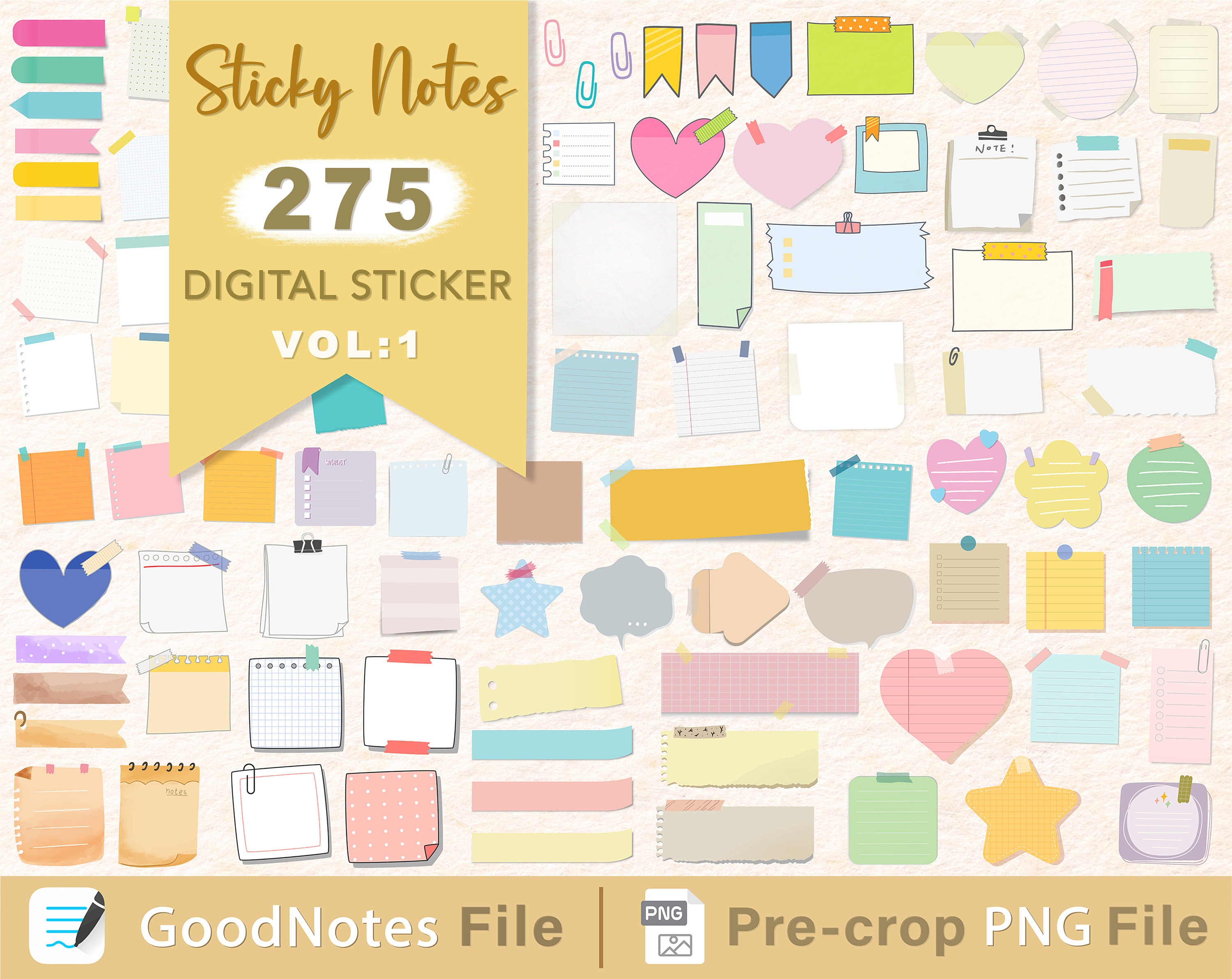 275 Digital Sticky Notes, Goodnotes Sticky Notes, Digital Stickers ...