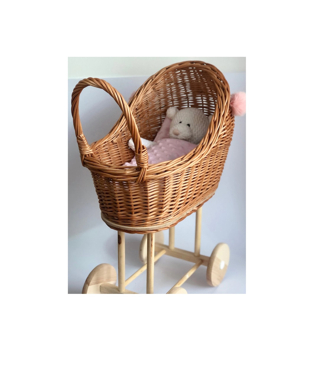 Wicker Willow Baby Carriage Doll Stroller Doll Pram High Wicker Pram ...