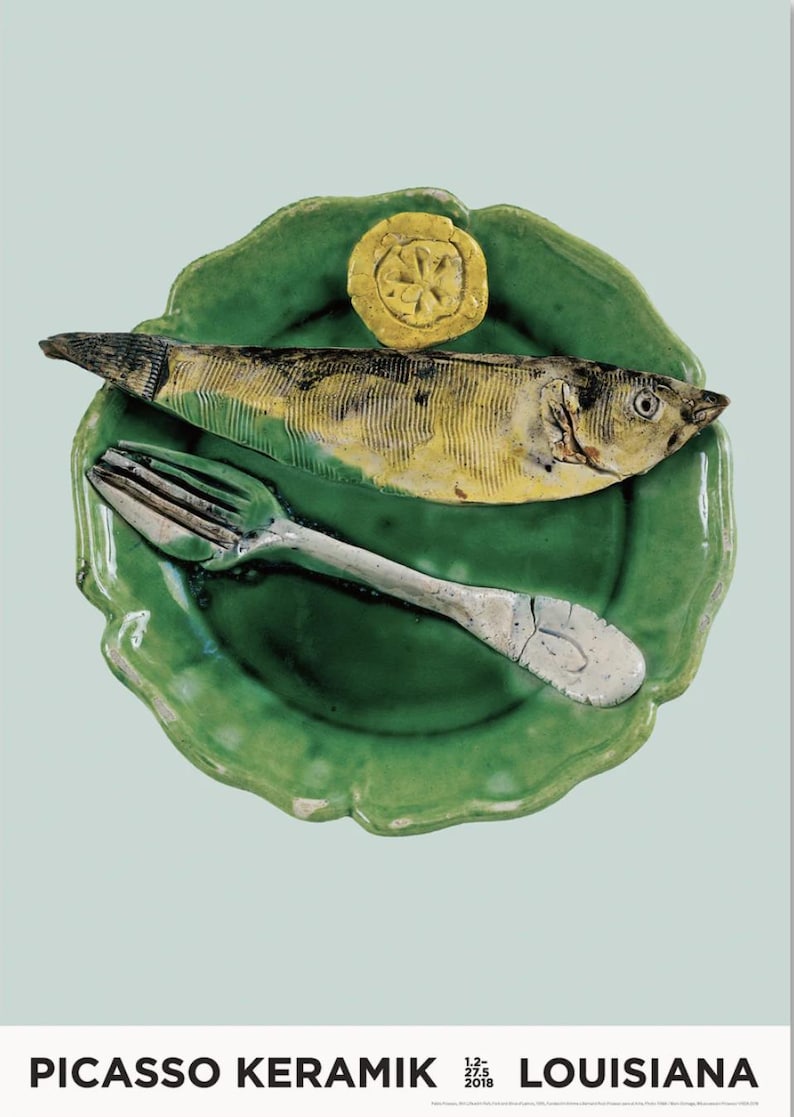 Authentic Pablo Picasso Exhibition Poster - Fish Plate Green - Ceramic ...