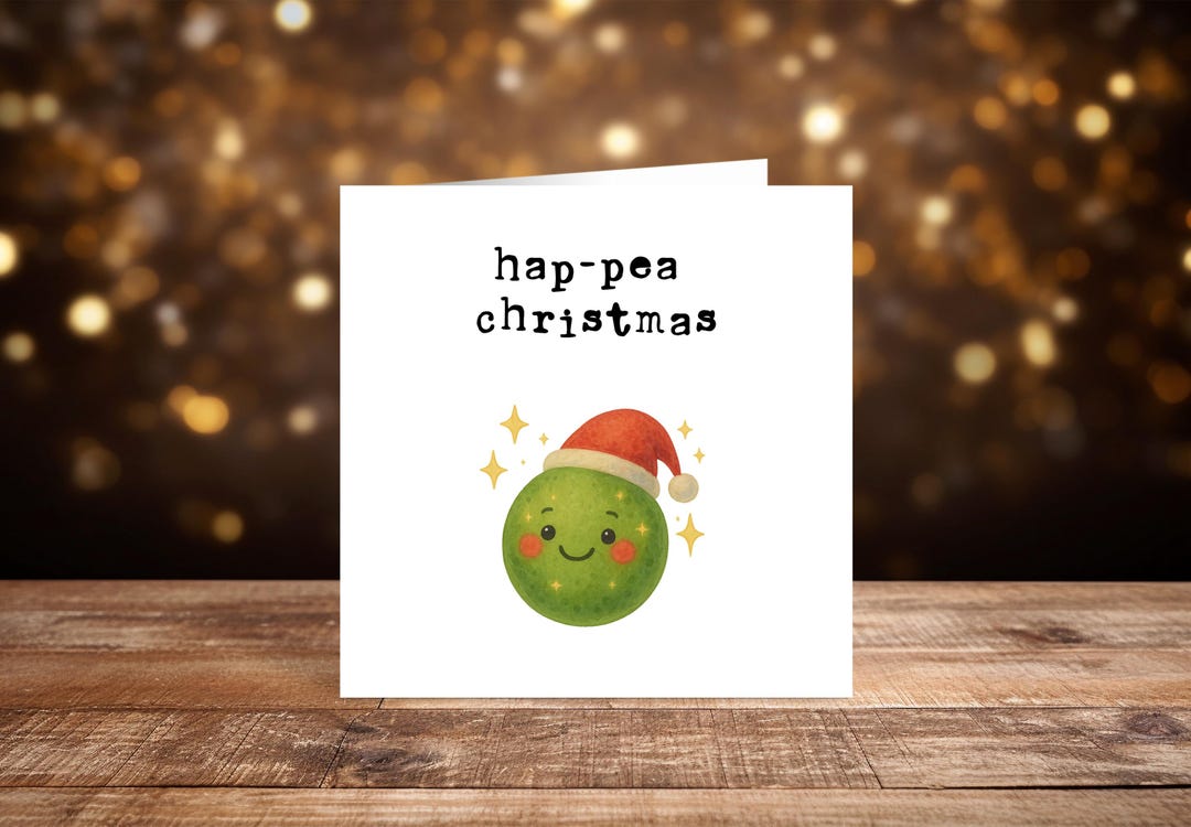 Hap-pea Christmas Card, Happy Christmas Card, Pea Christmas Card, Cute ...