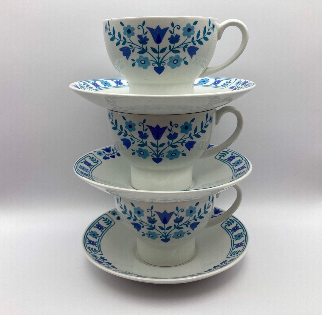Vintage Midwinter ‘columbine’ Tea Cup Trios, Set of 3. Jessie Tait ...