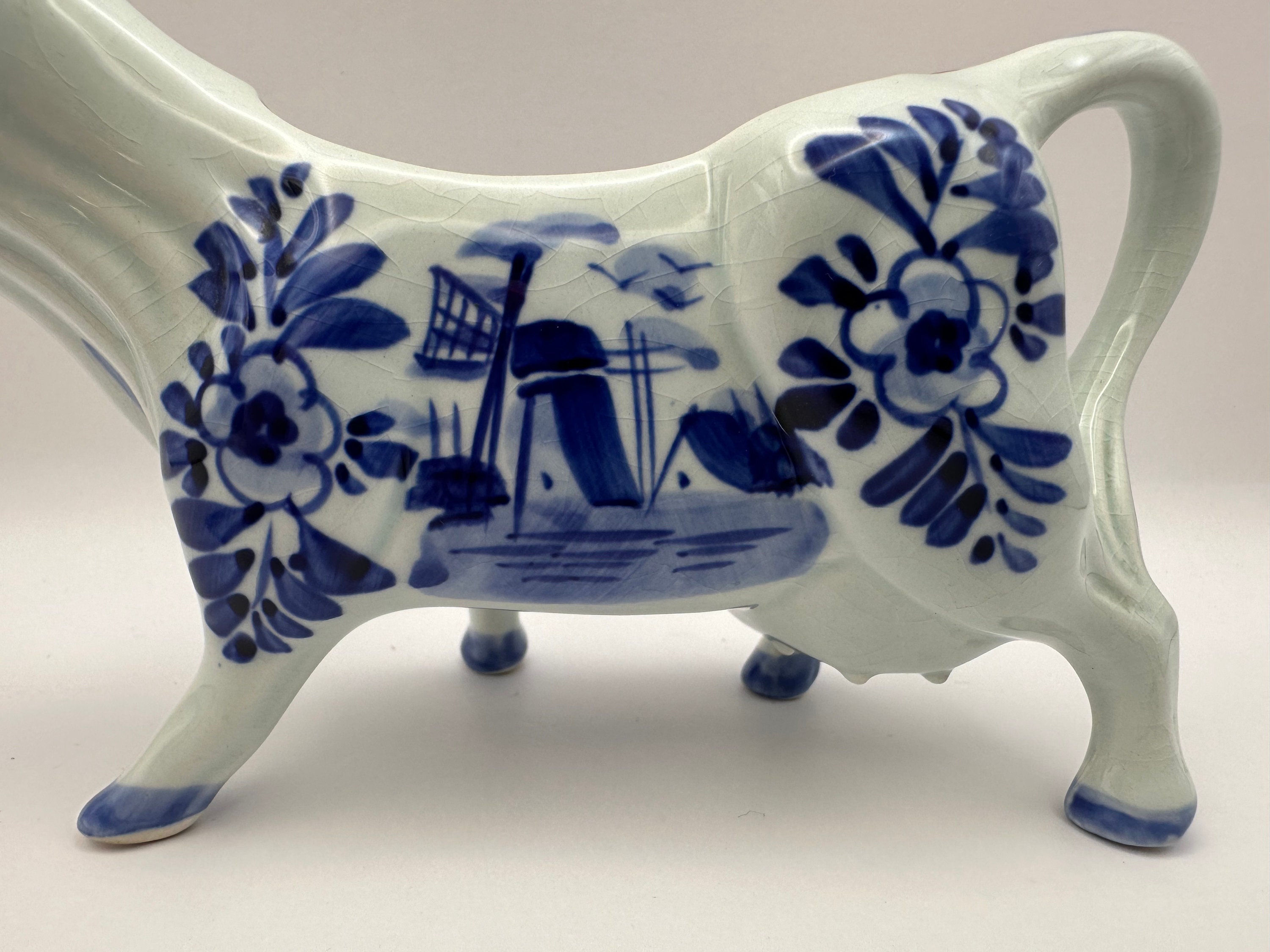 Vintage Delft Blue Cow Shaped, Creamer Milk Jug. Hand Painted. Made in ...