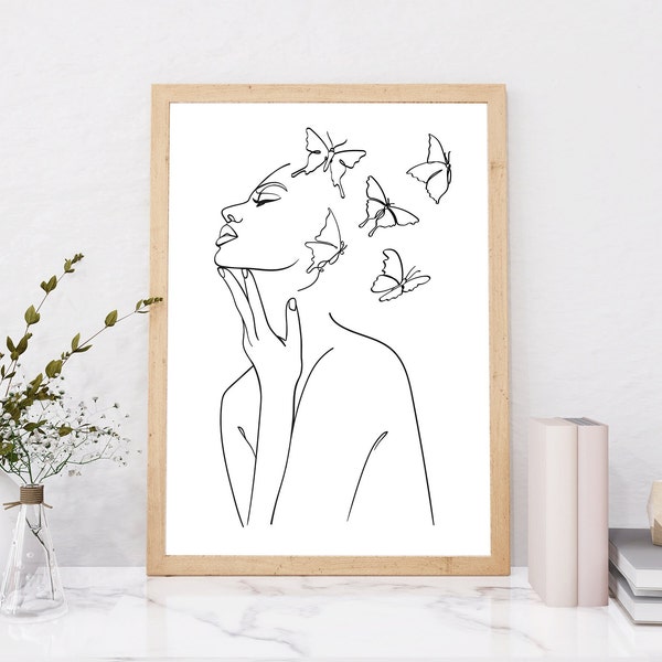 Line Drawing Print Face Lips - Etsy