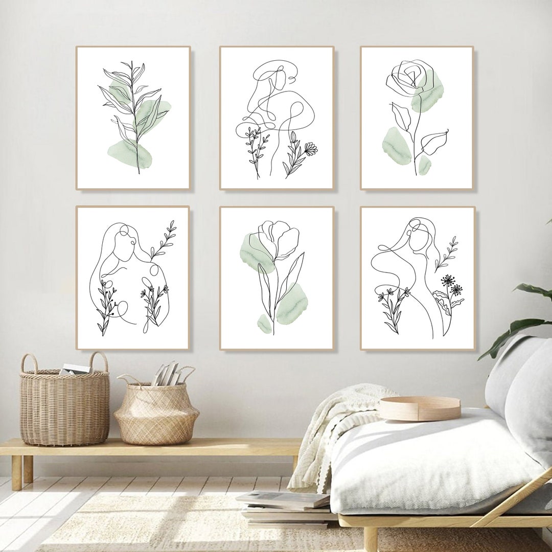 Set of 6 Prints One Line Drawing Botanical Prints Set Female - Etsy