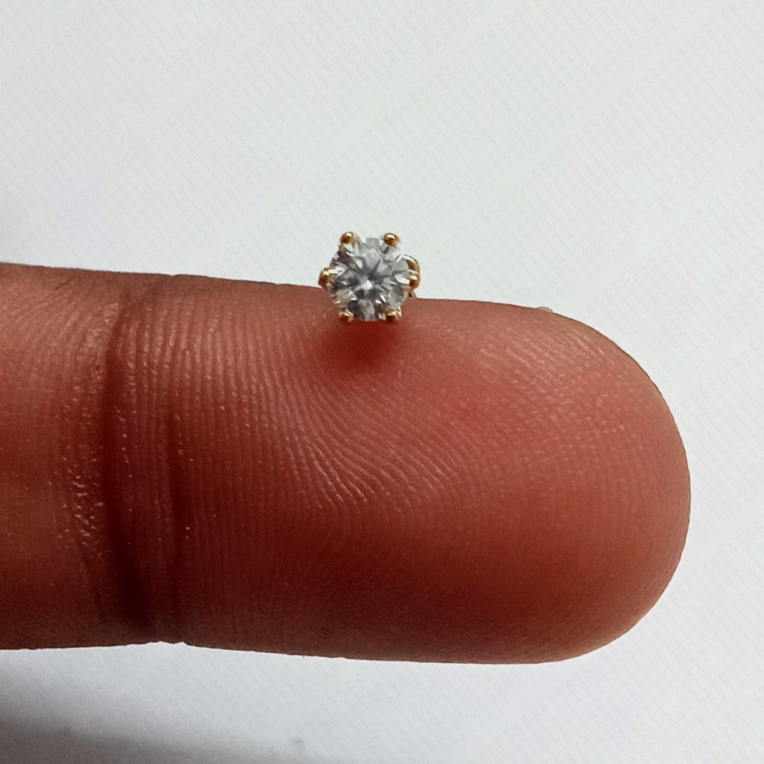 Lab Grown Diamond Nose Pin, 3mm Round Diamond Nose Pin, Solid 14K ...