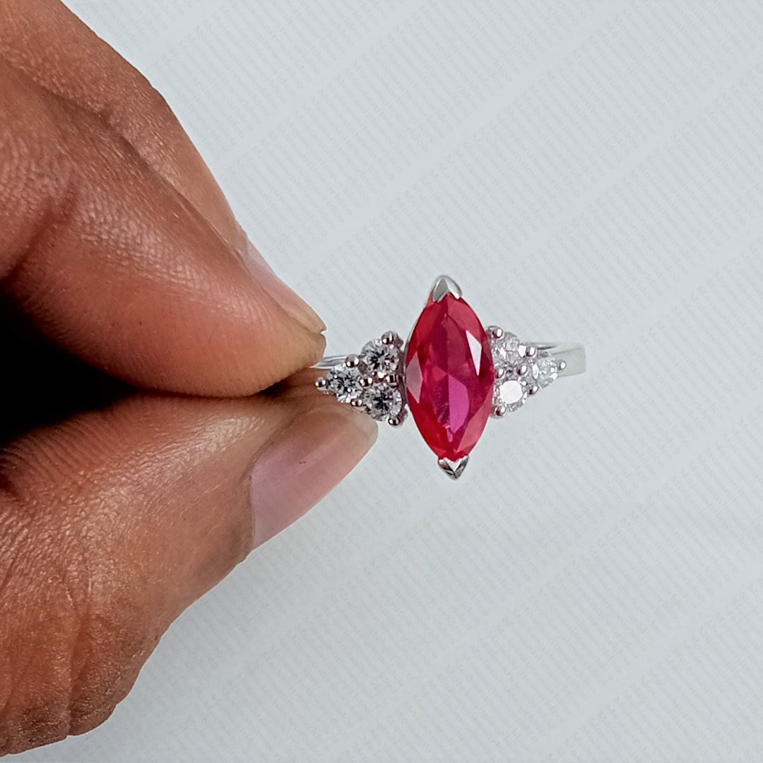 14K Gold Ruby Marquise Ring, Natural Ruby Ring, Minimalist Ring ...