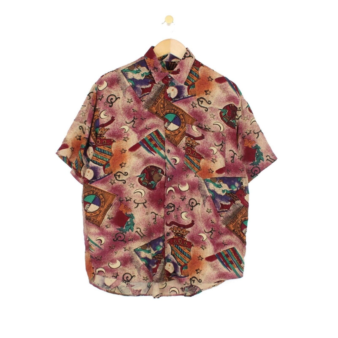 80s Vintage Patterned Shirt Short Sleeve Relaxed Fit Multicoloured Top ...