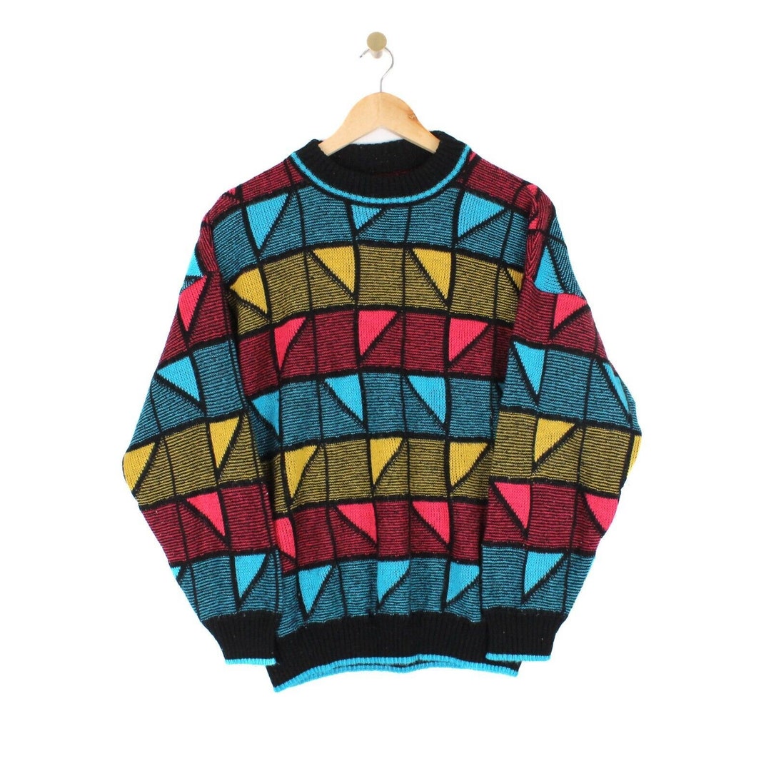 80s Vintage Jumper Crew Neck Patterned Multicoloured Sweater - Etsy
