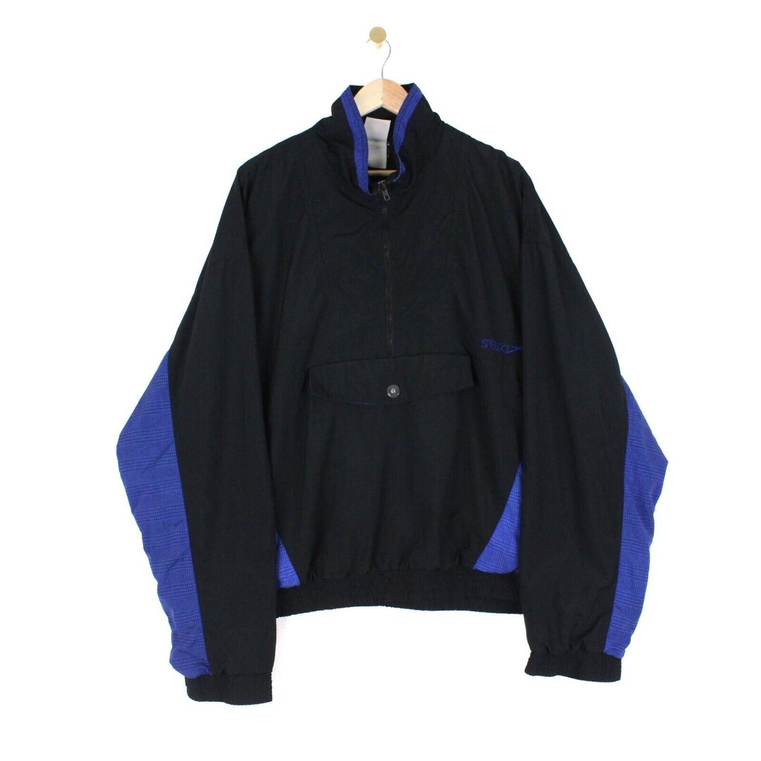 Vintage Speedo Smock Track Jacket Black 1/2 Zip Mock Neck Oversized ...