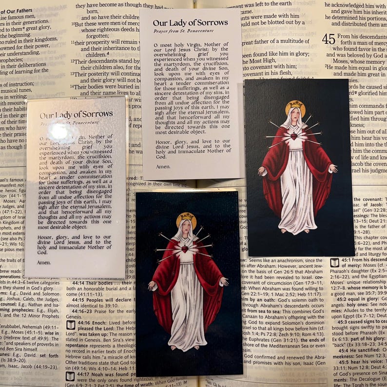 Our Lady of Sorrows Handmade Prayer Card – Original Art – Laminated or ...