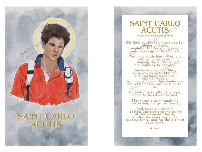 Saint Carlo Acutis Prayer Card – Printable Digital Download ONLY ...