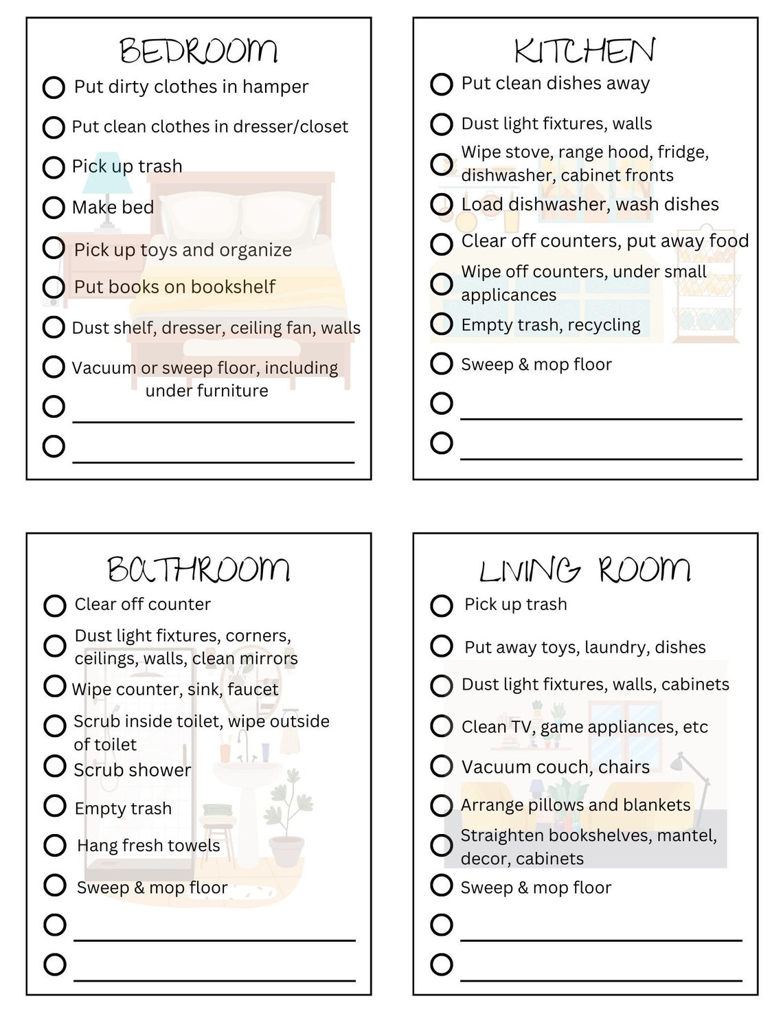 Chore Task Cards, Kids Chores Cards, Instant Download, House Chores ...