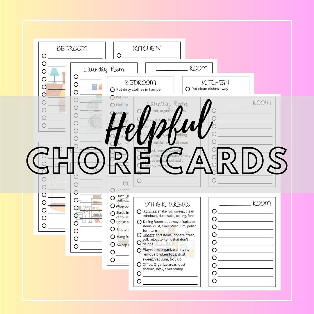 Chore Task Cards, Kids Chores Cards, Instant Download, House Chores ...
