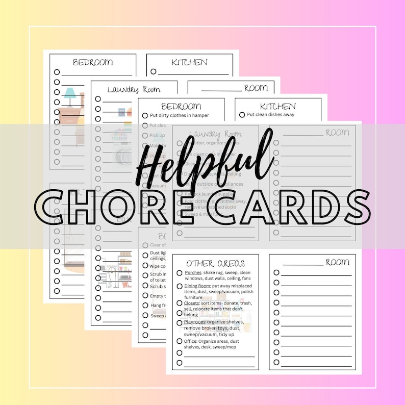 Chore Task Cards, Kids Chores Cards, Instant Download, House Chores ...