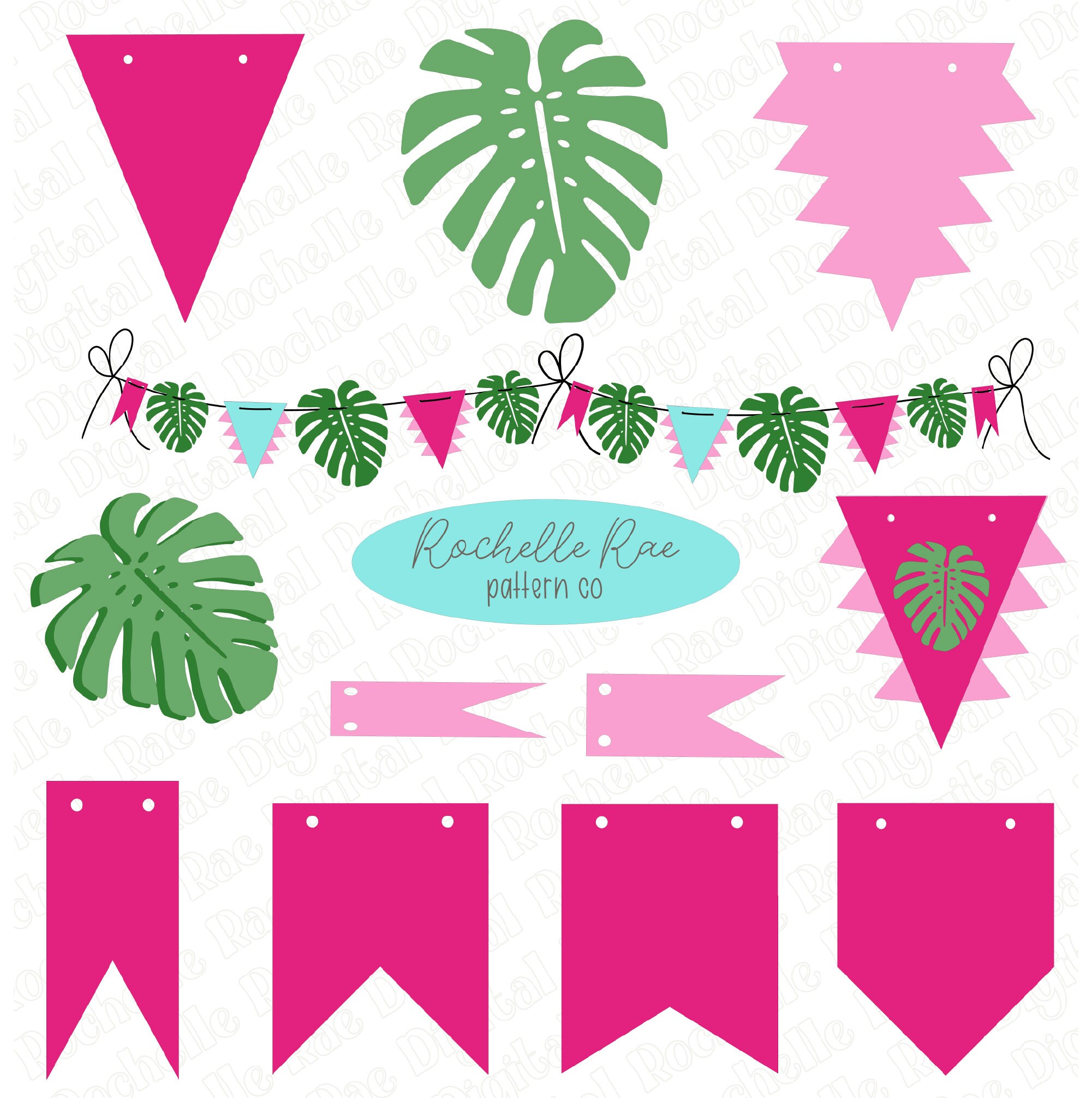 Monstera Leaf Tropical Banner Digital Download Bunting SVG - Etsy