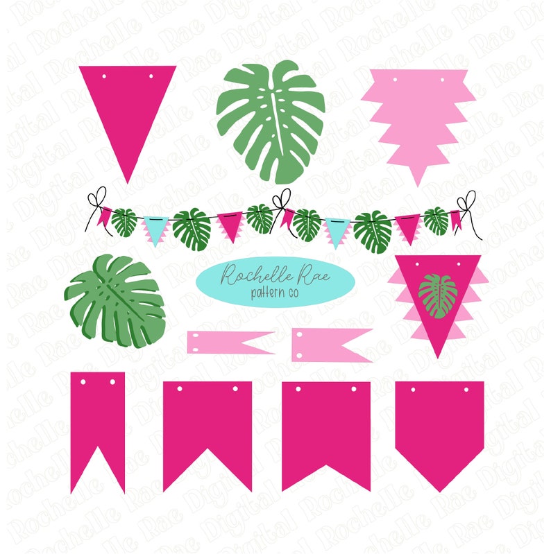 Monstera Leaf Tropical Banner Digital Download Bunting SVG - Etsy