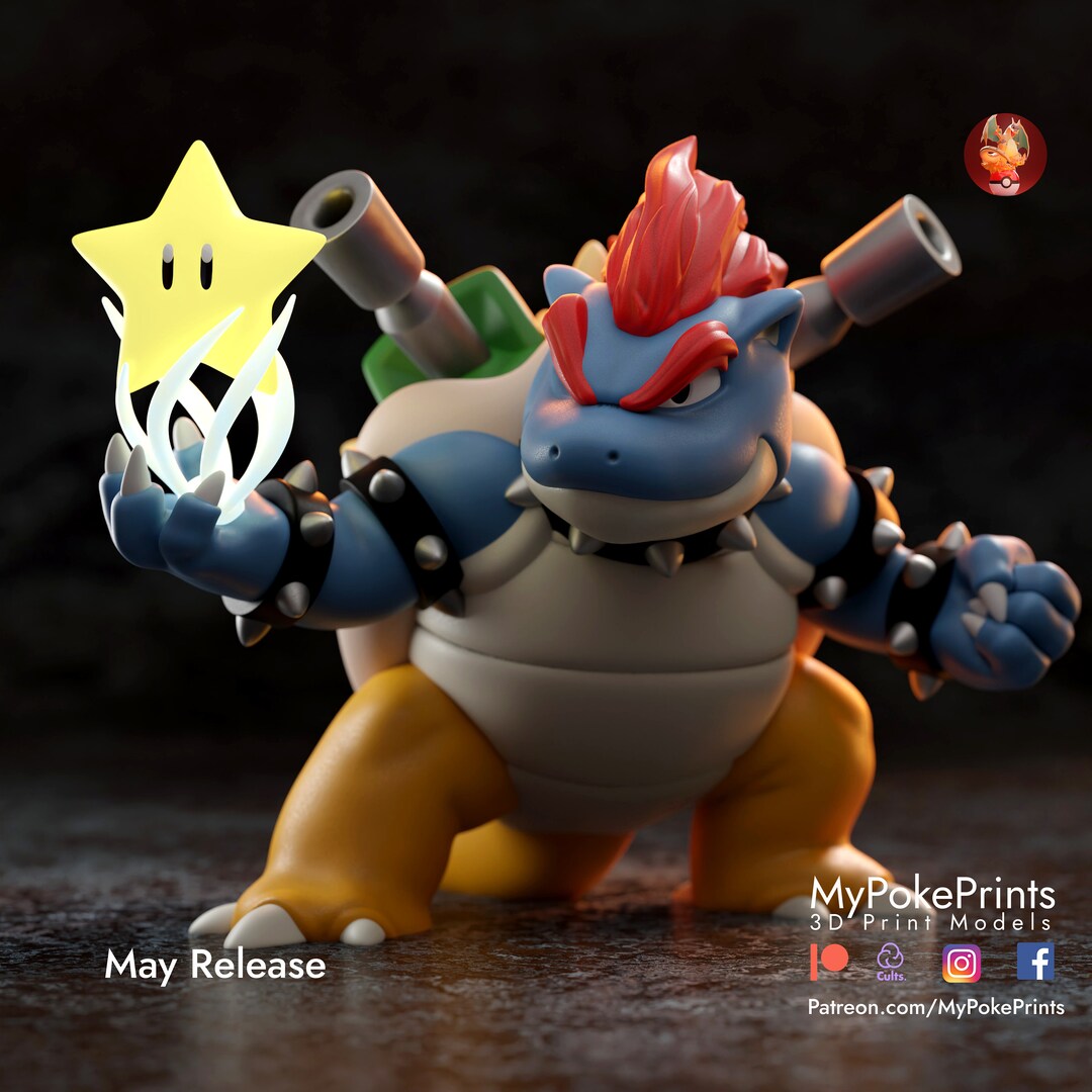 Blastoise Bowser Pokemon Figure Unpainted Statue Pokemonfanart Gift for ...