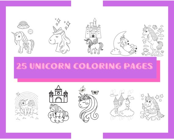 Unicorn Coloring Pages for Kids 25 Pages 25 Digital Prints - Etsy