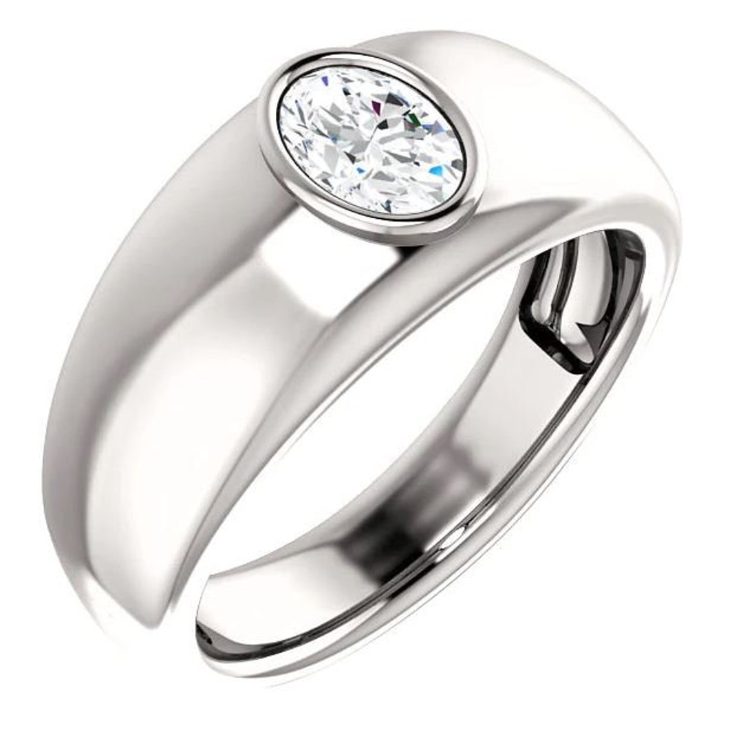 Men's Bezel Set Engagement Ring, Men's Solitaire Wedding Ring, 14K ...