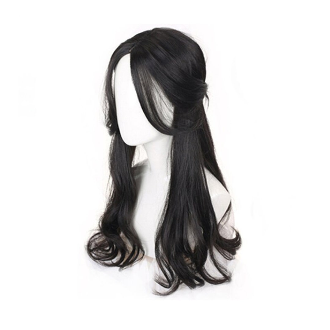 22 Inch Long Wavy Wig With Bang Black Hair Cosplay Wig Heat Resistant ...
