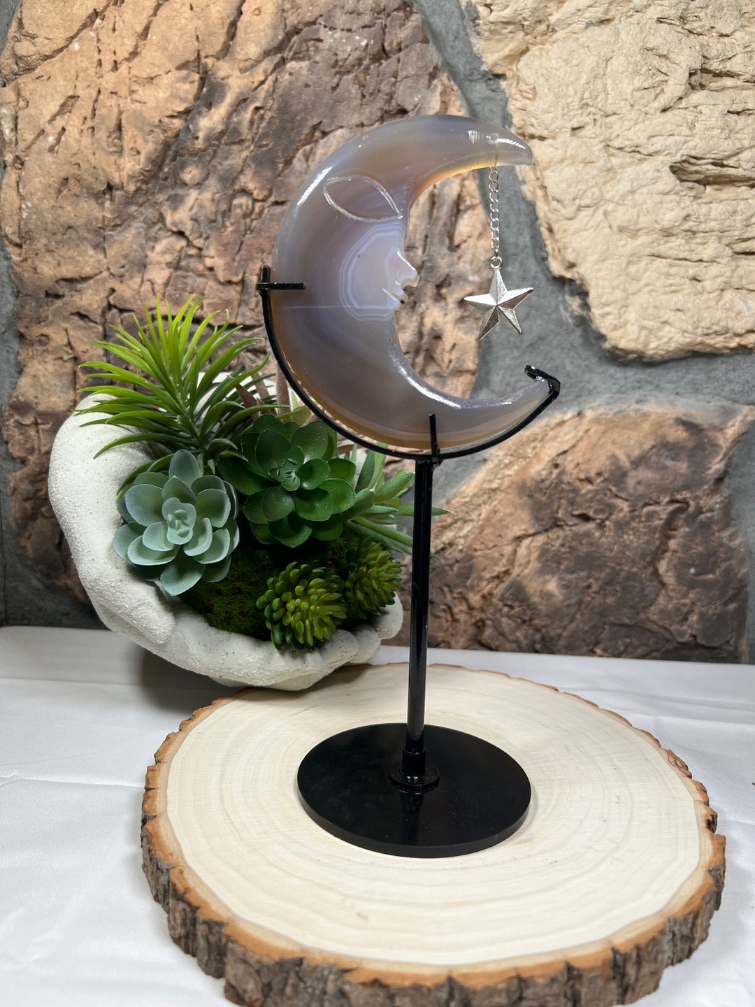 Crystal Agate Crescent Moon on Stand - Etsy
