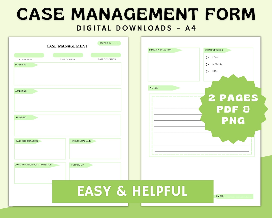 Case Management Form: Client Documentation Template (printable PDF) - Etsy