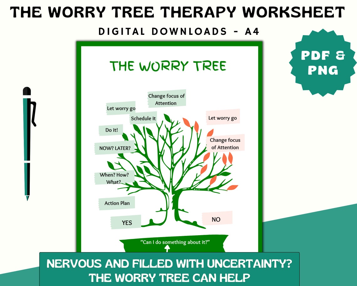 Therapy Worksheet Worry Tree, Self Health Care, Therapy Planner, Stress ...