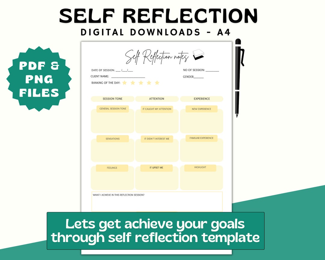 Self Care Analysis Planner Printable Yellow, Personal Goals and Self ...