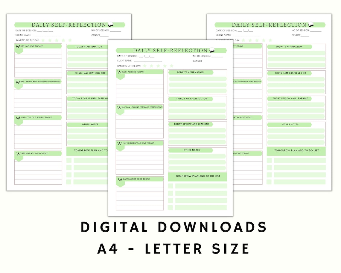 Daily Self Reflection Template, Reflection Daily Journal Notes, Daily ...