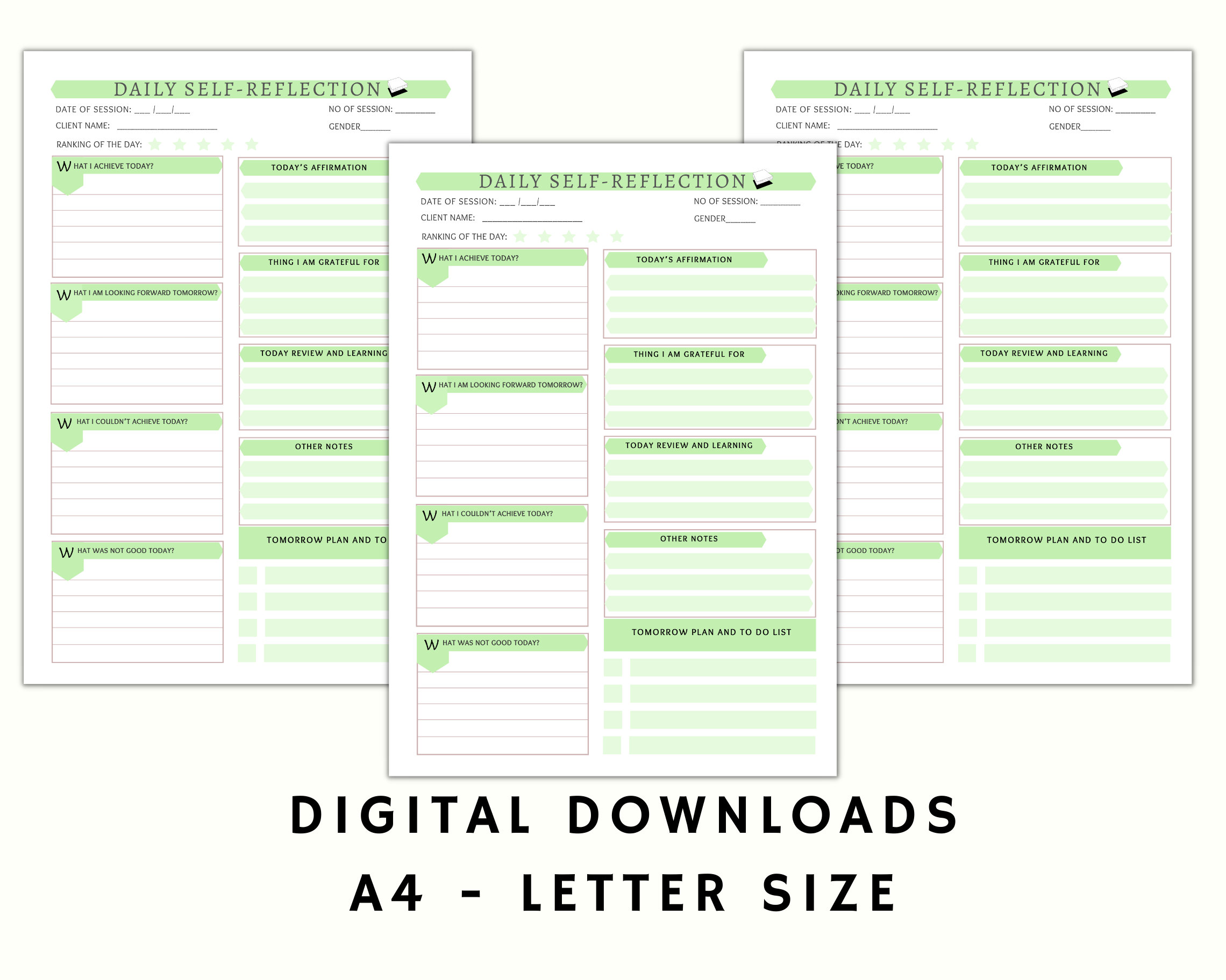 Daily Self Reflection Template, Reflection Daily Journal Notes, Daily ...