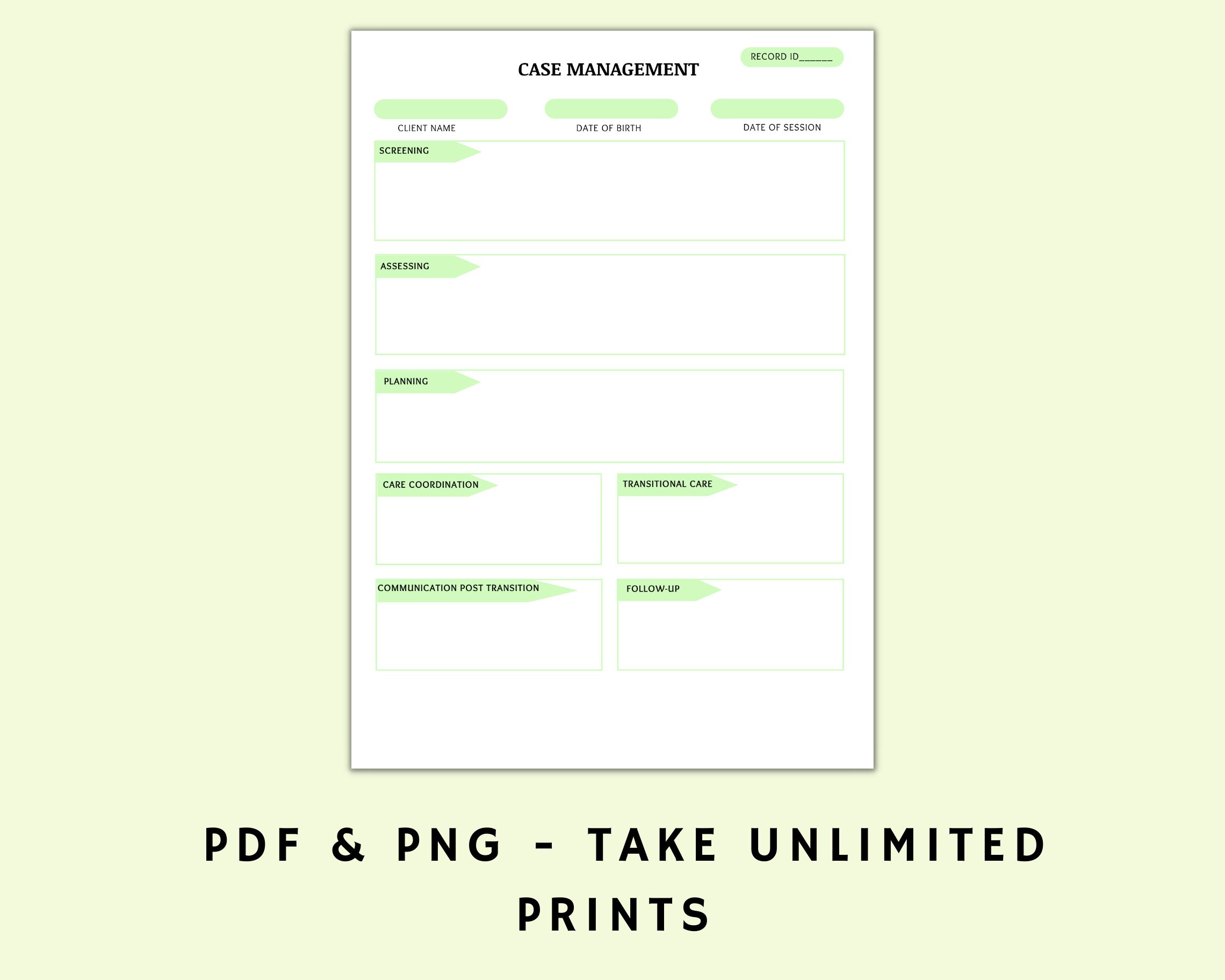 Case Management Form: Client Documentation Template (printable PDF) - Etsy
