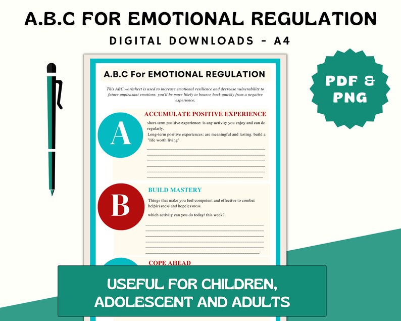 A.B.C for EMOTIONAL REGULATION Template, Anger Management, Stress ...
