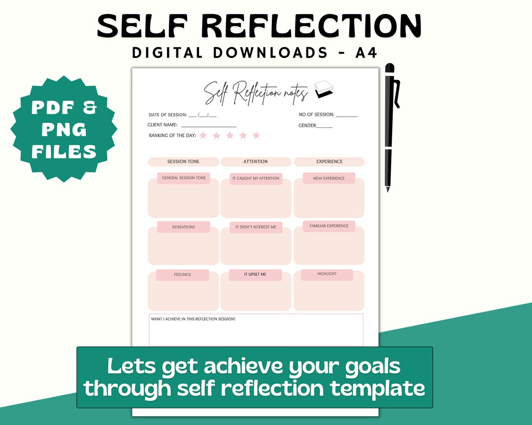 Self Reflection Form (pink), Self Reflection Journal Template, Self ...