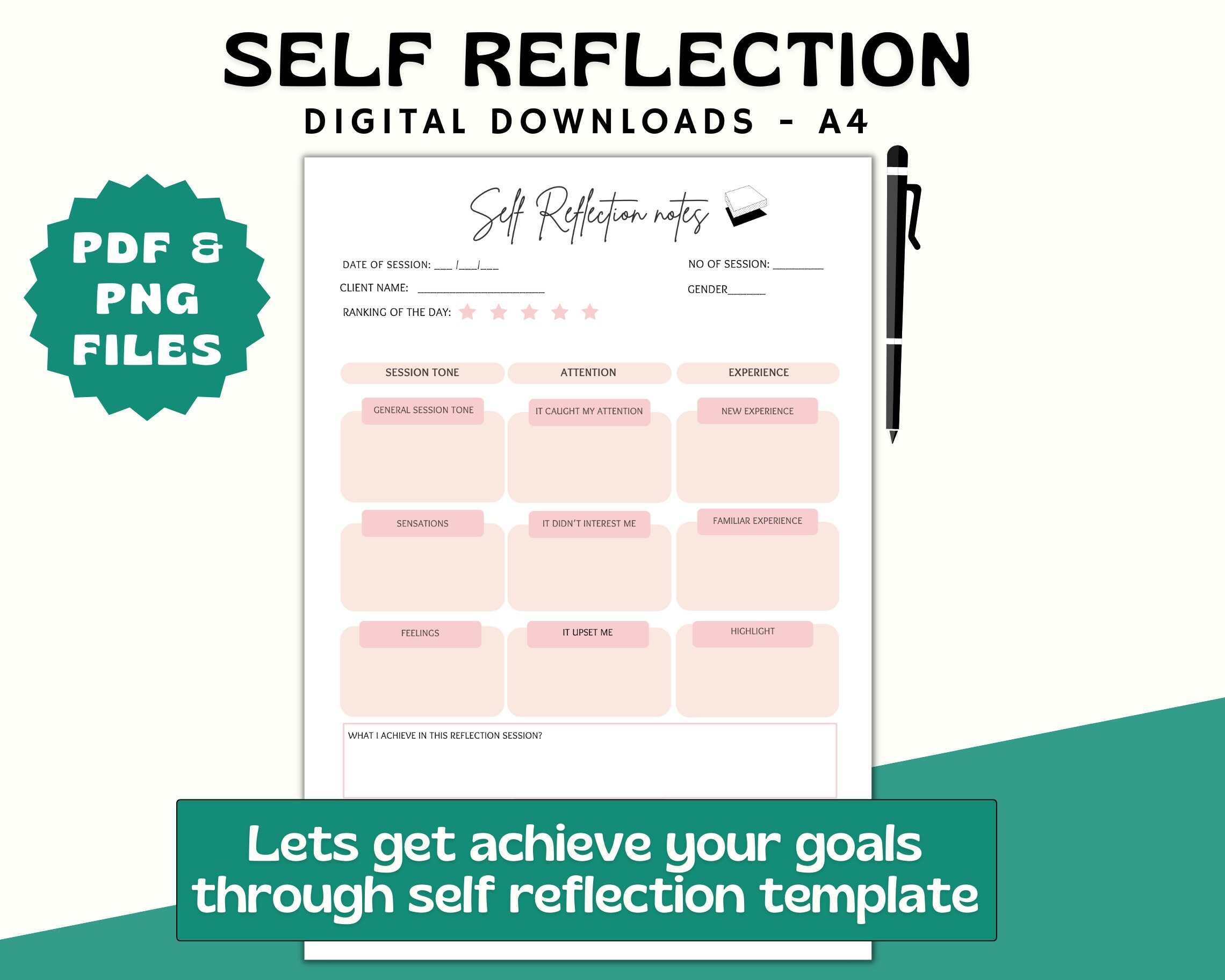 Self Reflection Form (pink), Self Reflection Journal Template, Self ...
