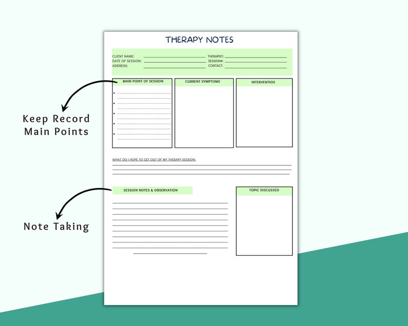 Therapist Notes Sheets, Therapist Worksheet, Therapist Note Template ...