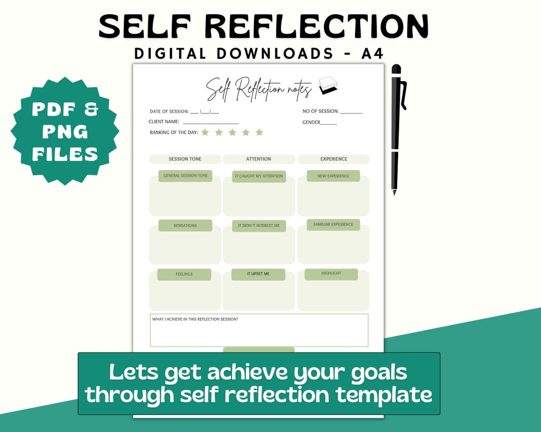 Self Reflection Journal Form green, Therapist Paperwork, Psychotherapy ...