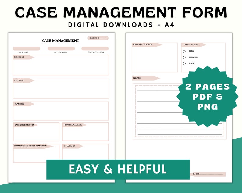 Case Managment (pink), Printable Form, Client Documentation, Case ...