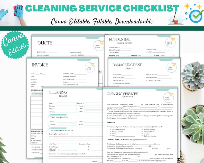 Editable Cleaning Services Contract Form BUNDLE, Pricing Guide, Price List Canva, Ideal for ...