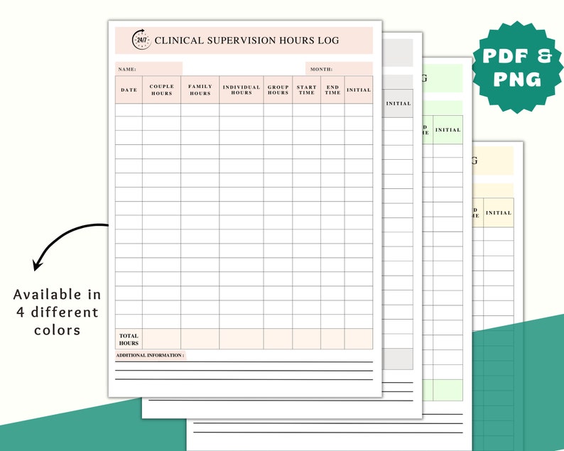 Clinical Supervision Form and Hours Log & Annual Summary, Assessment ...