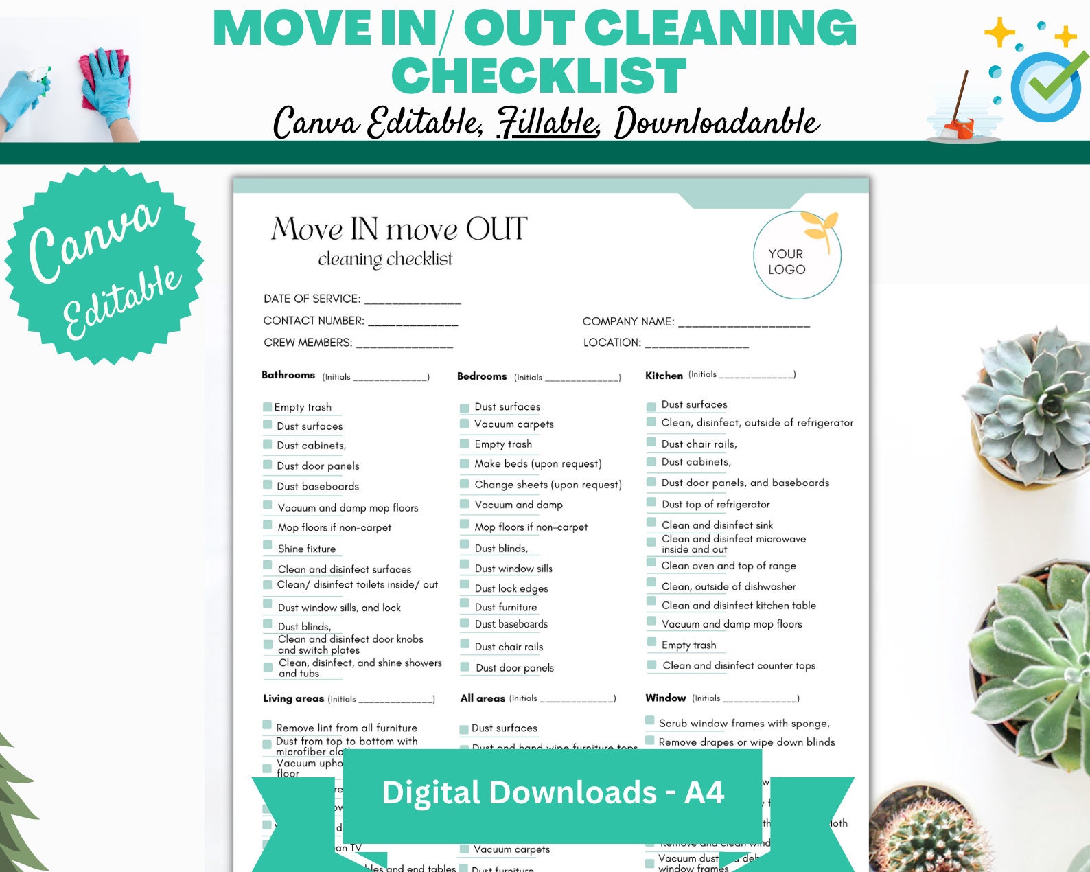 Move in Move Out Cleaning Checklist Template, Housekeepers & Maids ...
