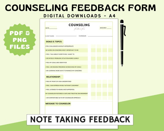 Counseling Feedback Form green Counseling Review Form - Etsy