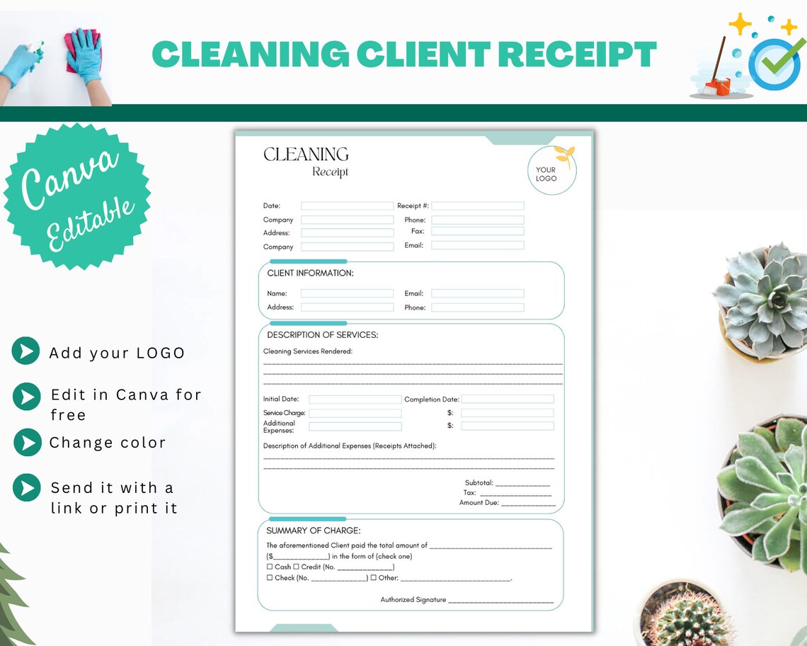 Cleaning Client Receipt Template, Client Receipt Digital Template ...