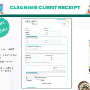 Cleaning Client Receipt Template, Client Receipt Digital Template ...