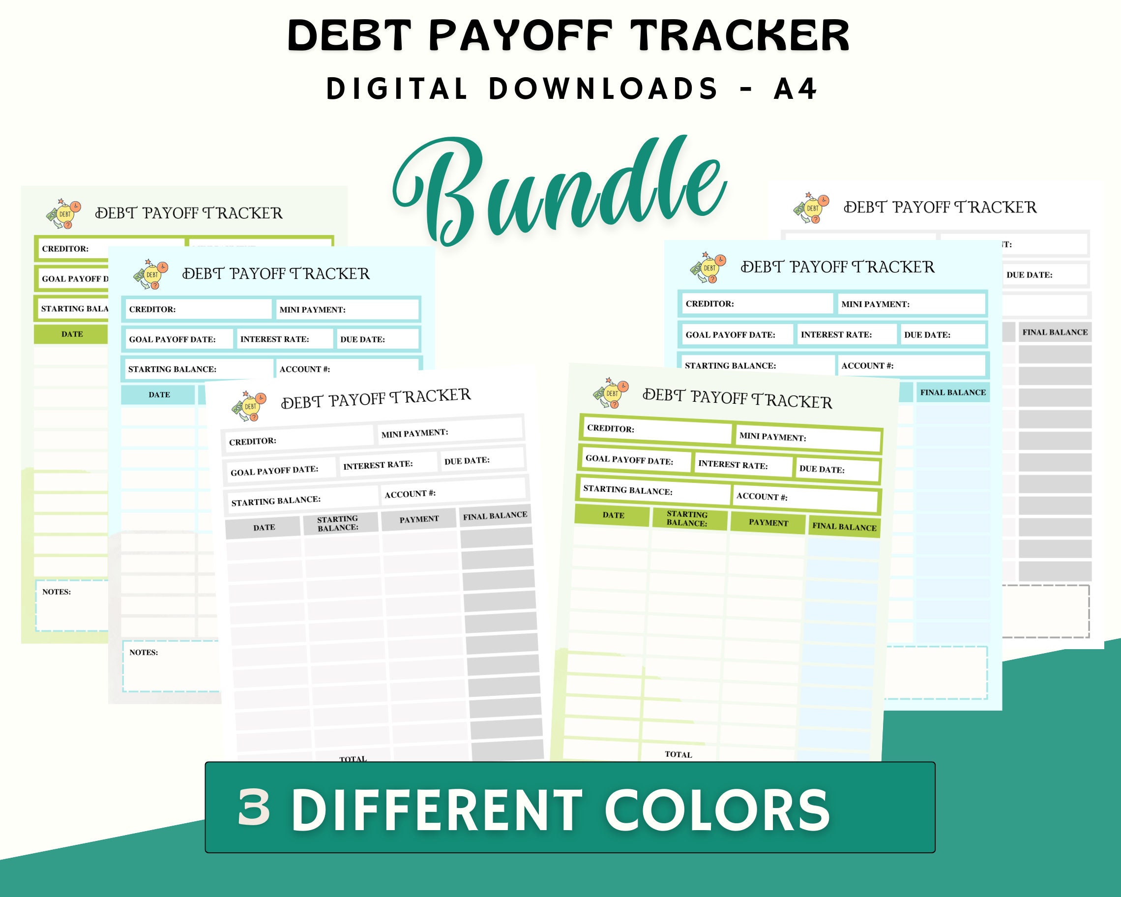 DEBT Payoff Tracker (bundle) Template, Payment Record Template, DEBT ...