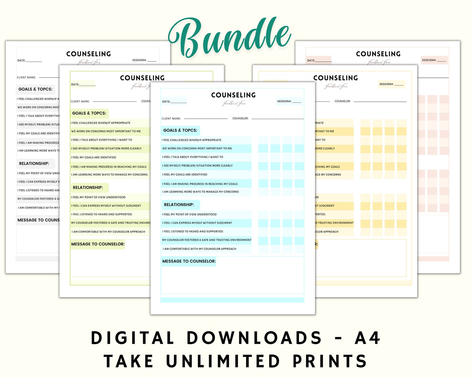 Counseling Supervision Forms Bundle: Therapist Feedback, Notes, Log ...