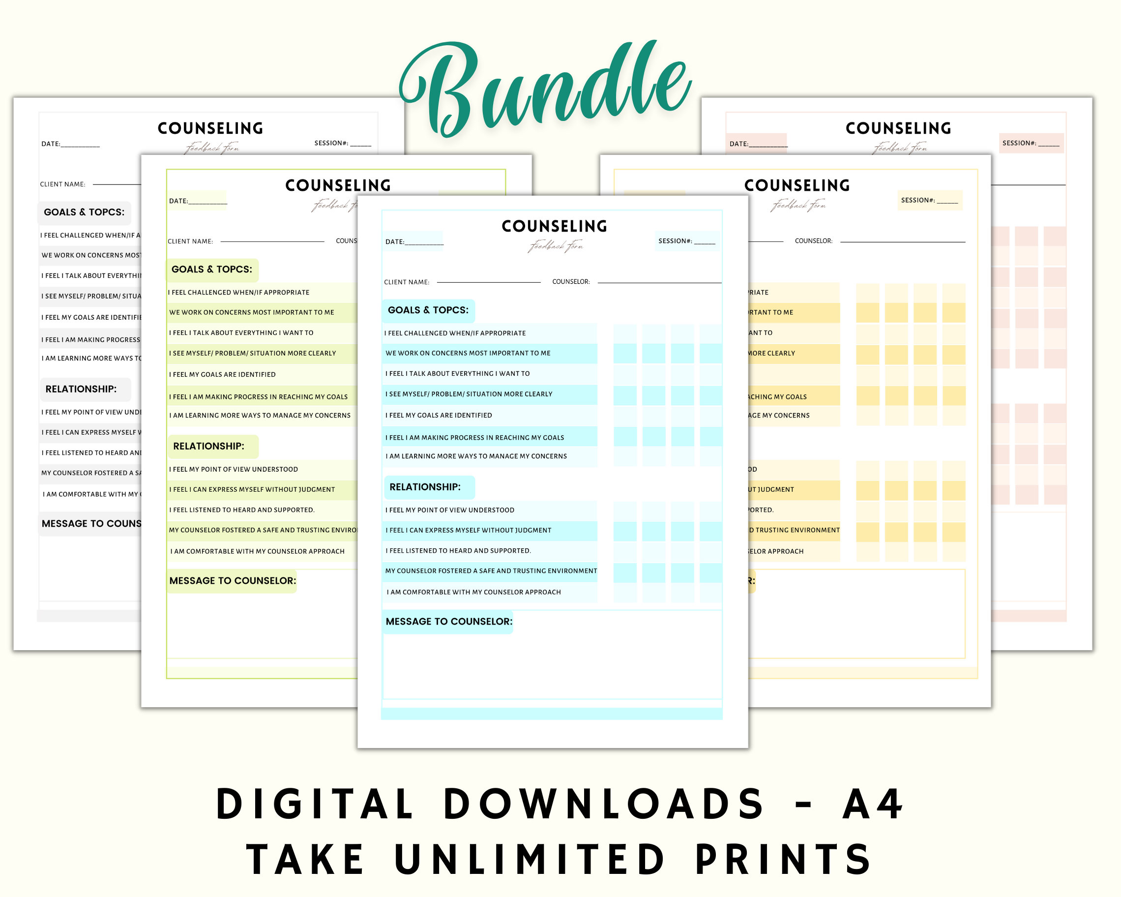 Counseling Supervision Forms Bundle: Therapist Feedback, Notes, Log ...